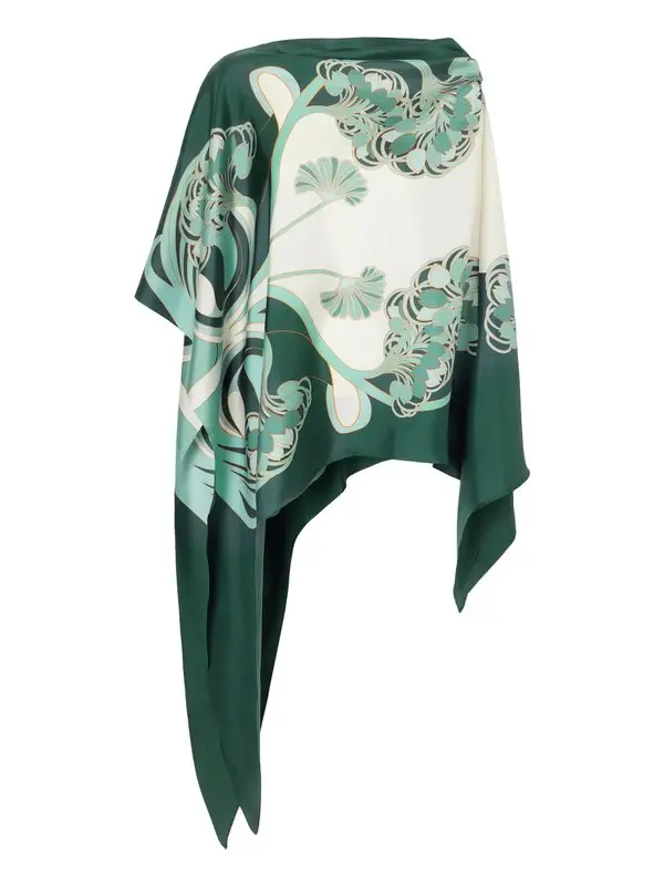 La DoubleJ Draped Printed Silk-twill Blouse - Green