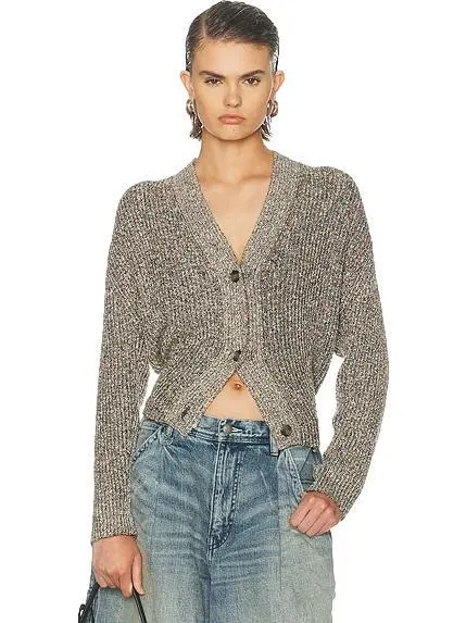 R13 Split Hem Ribbed Cardigan - Grey Multi