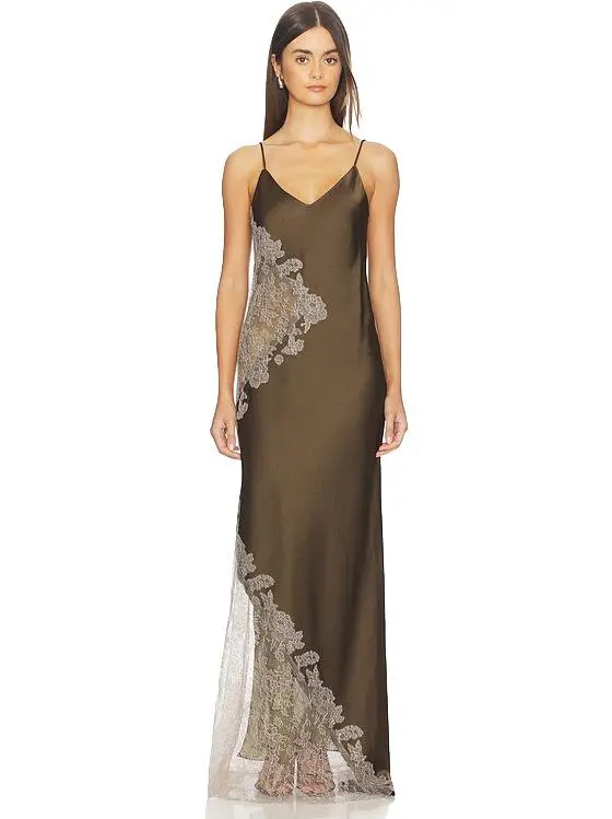 Alejandra Alonso Rojas Amal Gown With Lace Combo - Dark Green