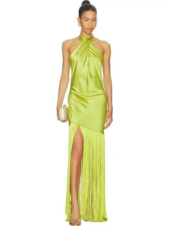 Show Me Your Mumu Jasmine Fringe Maxi Dress - Chartreuse