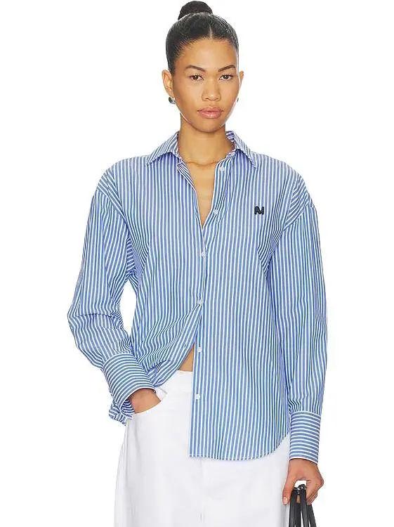 MSGM Button-up Shirt With Embroidered Logo - Light Blue & White