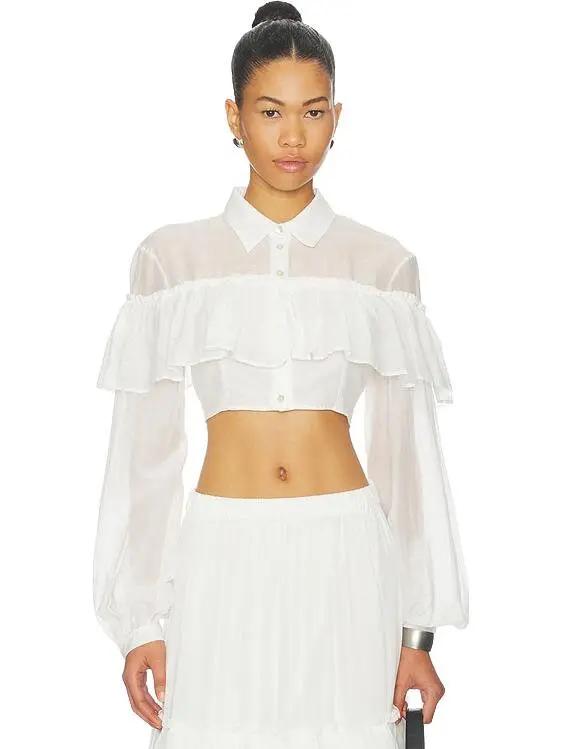 ANIYE BY Carmen Cropped Shirt With Ruffle Detail - Fairy Milk