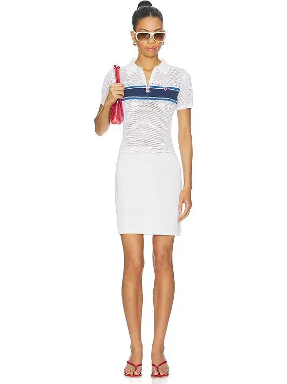 Casablanca Mesh Stripe Jacquard Dress - White & Blue