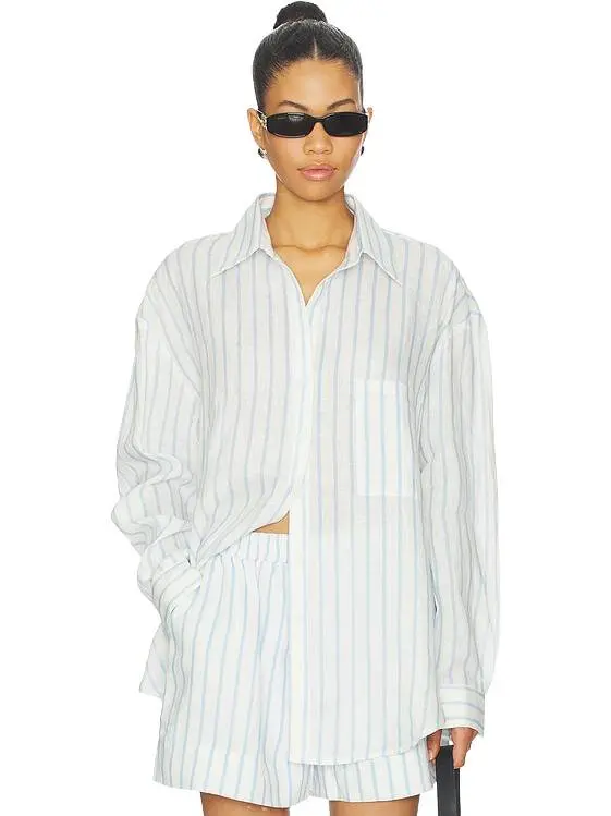 AEXAE Linen Woven Shirt - Blue & White Stripe