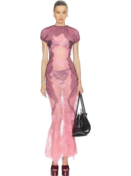 Attico Sheer Midi Dress - Black & Pink