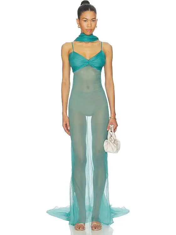 LAQUAN SMITH Gown With Neck Tie Detail - Turquoise