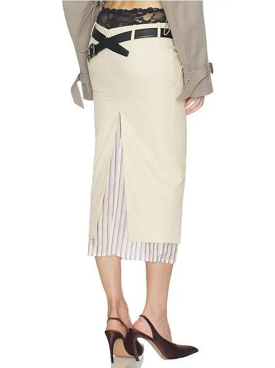 Attico Low Rise Midi Skirt - Beige