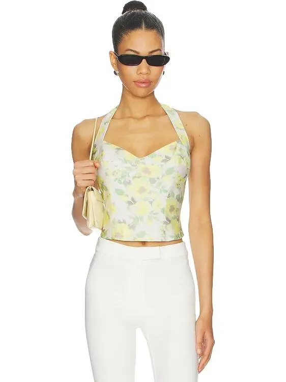 Bardot Deserae Halter Neck Top - Yellow Floral