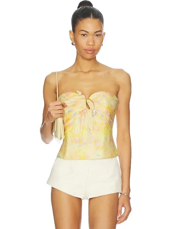 Bardot Amina Strapless Top - Yellow Floral