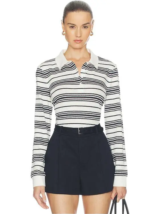 FRAME Striped Long Sleeve Polo - Cream Multi
