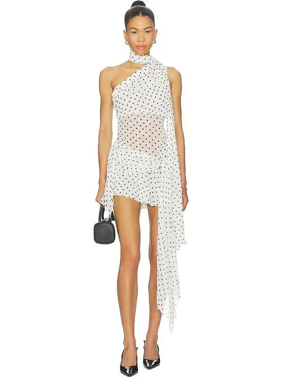 GUIZIO Cyrielle Polka Dot One-shoulder Dress - Black Dot