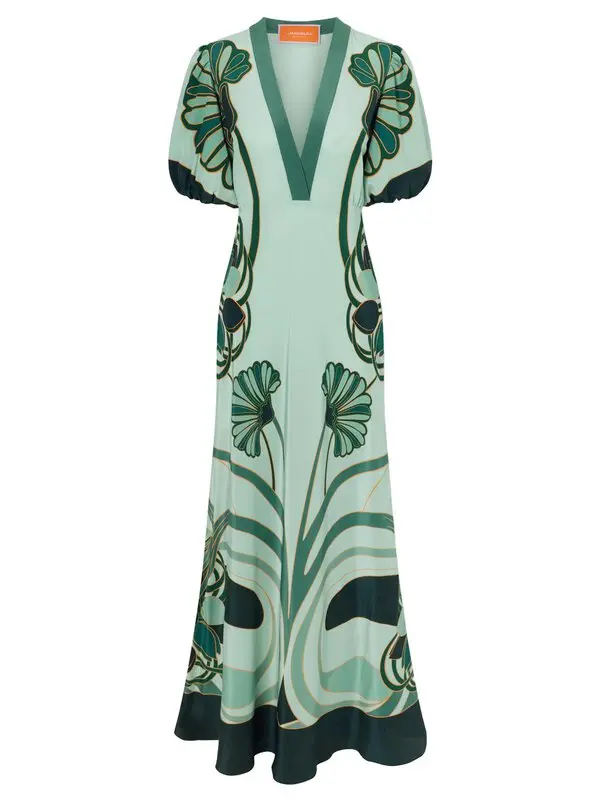 La DoubleJ Marlene Printed Silk-crepe Midi Dress - Mint