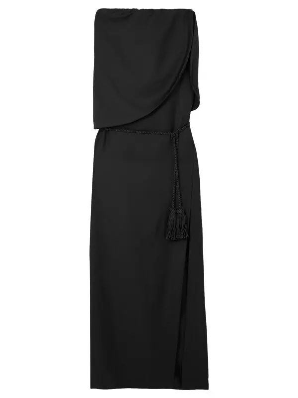 Posse Elspeth Belted Draped Wool-twill Maxi Dress - Black