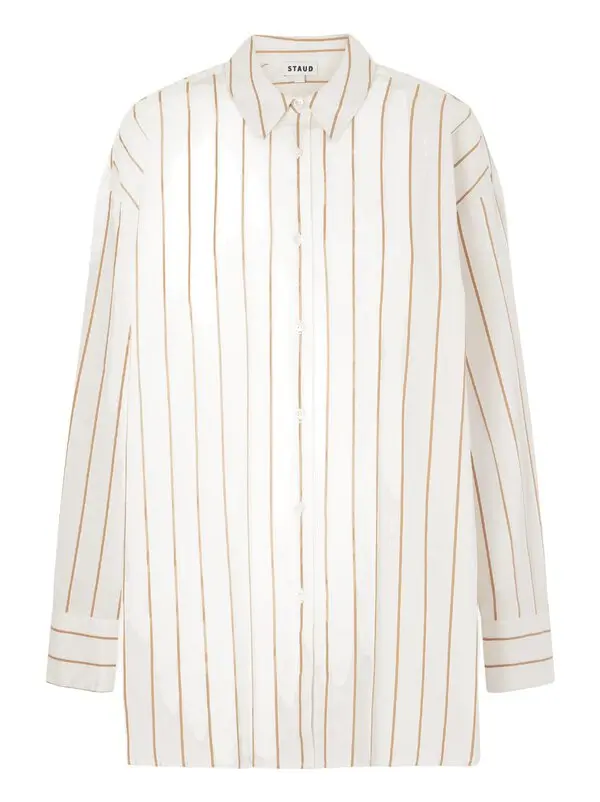 Staud Kendy Striped Cotton-blend Shirt - Neutrals