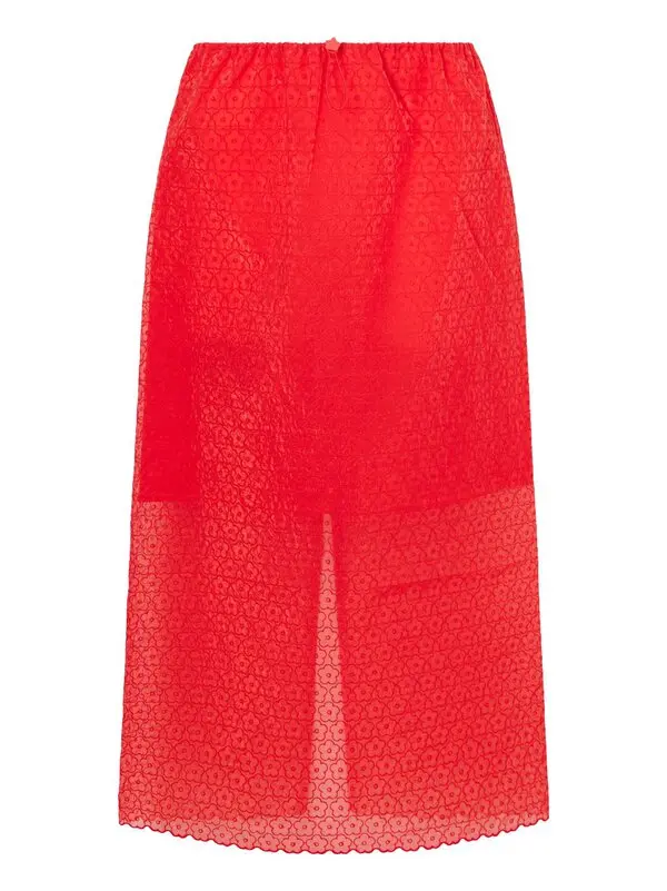 Cecilie Bahnsen Embroidered Tulle Midi Skirt - Red