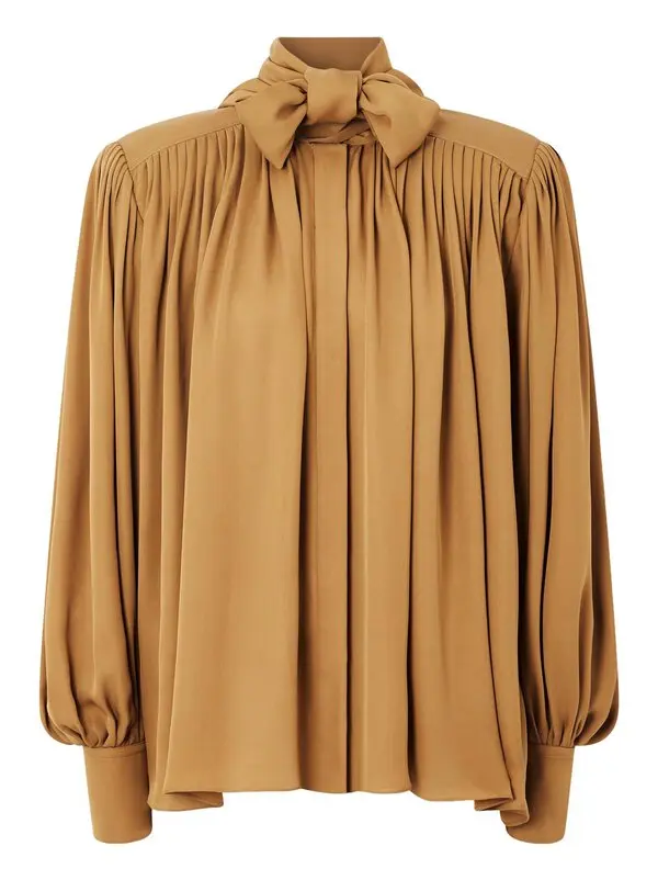Khaite Vali Pussy-bow Silk-georgette Blouse - Neutrals