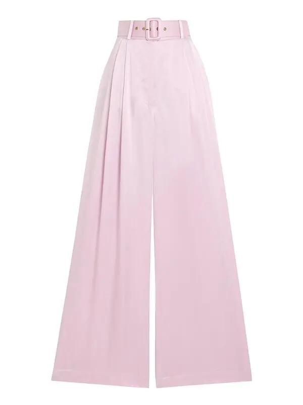 Zimmermann Belted Silksatin Wide-leg Pants - Baby Pink