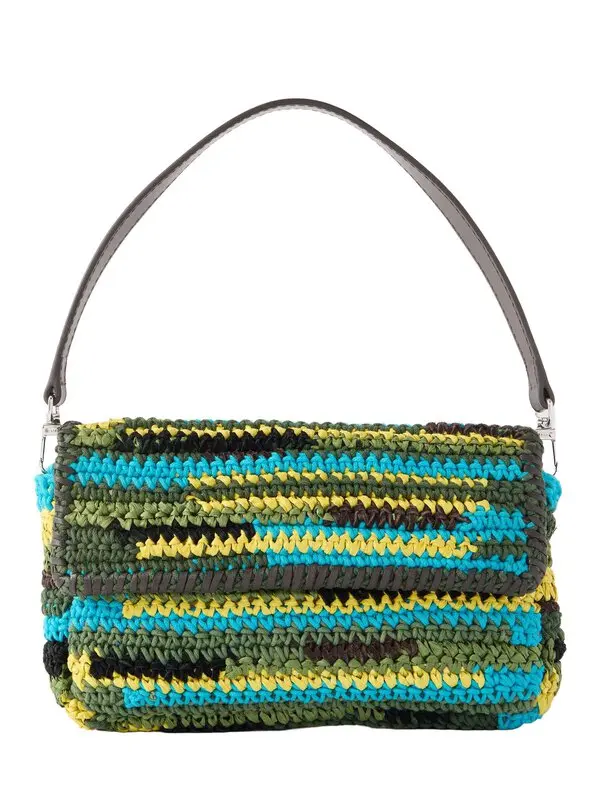 Staud Timmy Leather-trimmed Crocheted Shoulder Bag - Turquoise