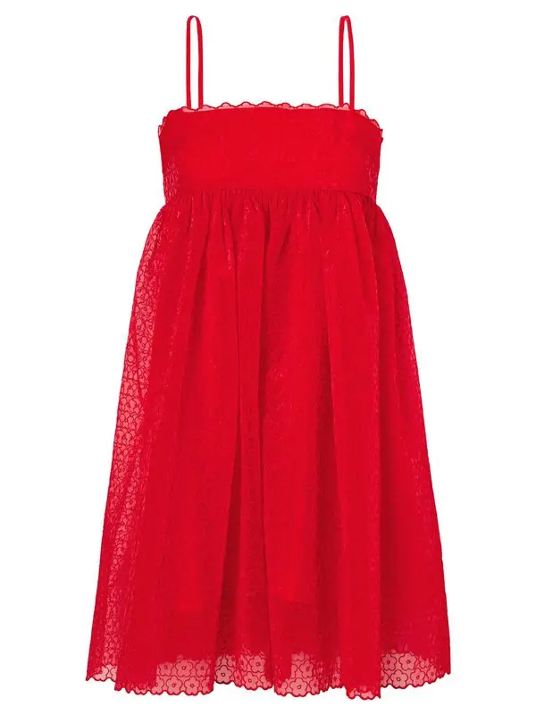 Cecilie Bahnsen Embroidered Tulle Mini Dress - Red