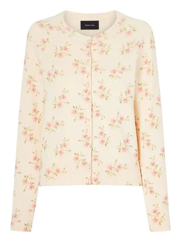 Simone Rocha Floral-print Knitted Cardigan - Cream