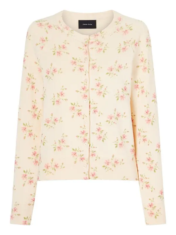 Simone Rocha Floral-print Knitted Cardigan - Neutrals
