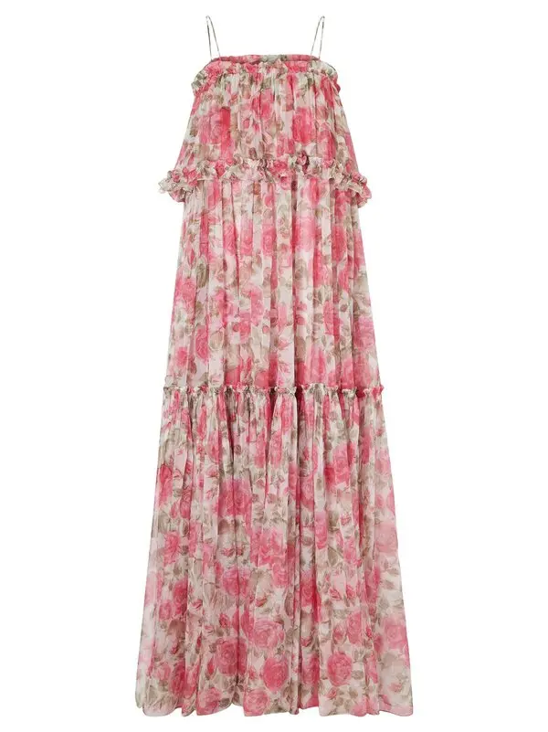 Chloé Floral-print Ruffled Silk-chiffon Maxi Dress - Pink