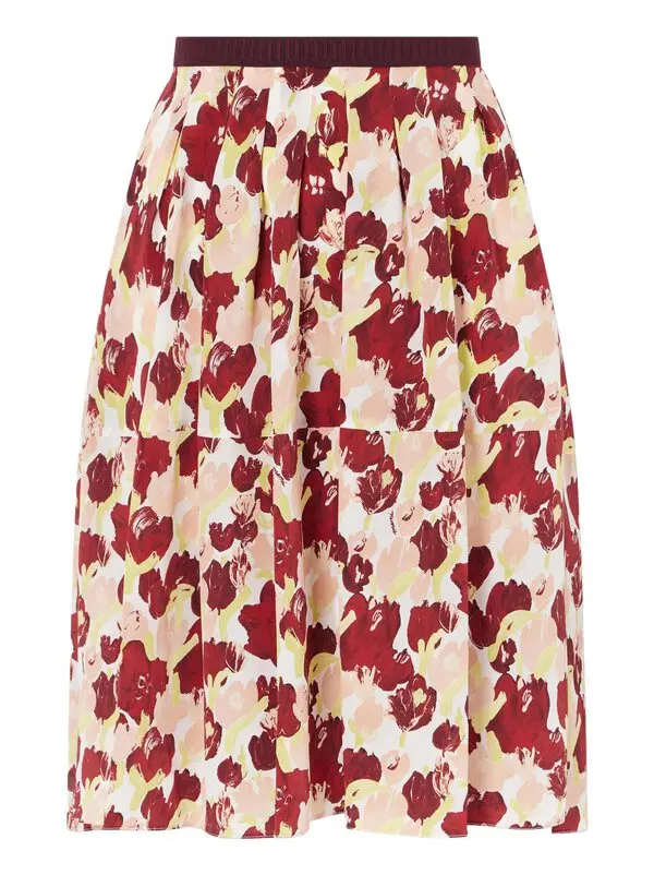 Marni Pleated Printed Silk Crepe De Chine Midi Skirt - Multi