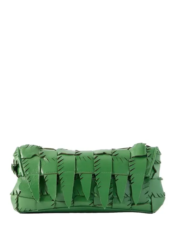 Staud Leaf Woven Leather Clutch - Green