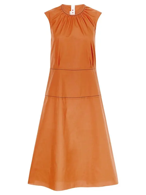 Marni Gathered Cotton-poplin Midi Dress - Orange