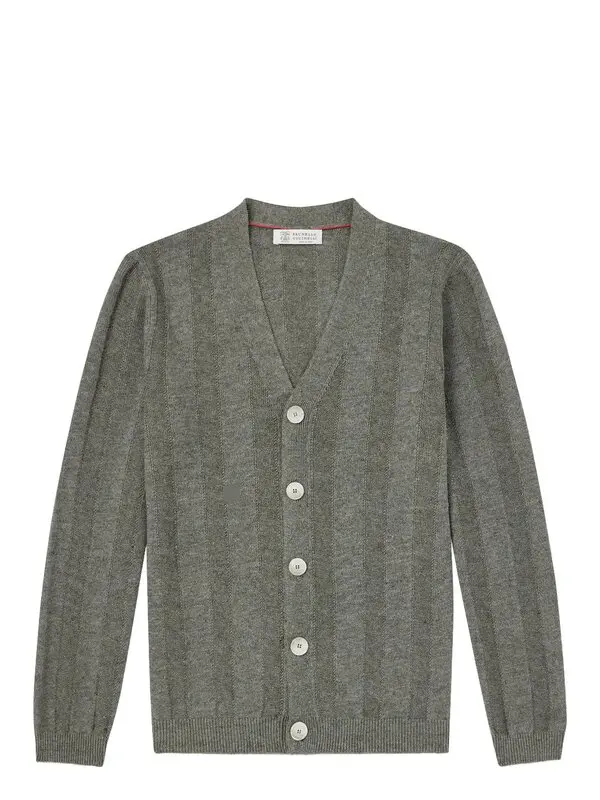 Brunello Cucinelli Striped Linen And Cotton-blend Cardigan - Green