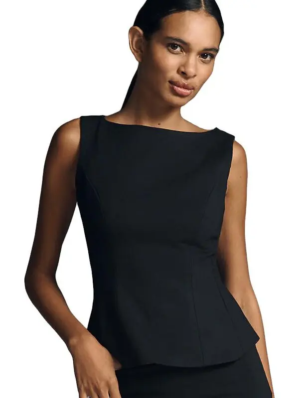 Good American Stretch Ponte Peplum Top - Black