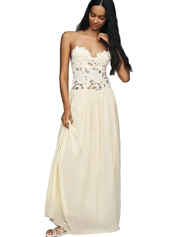 HANSEN & GRETEL Stephanie Silk Lace Maxi Dress - Butter