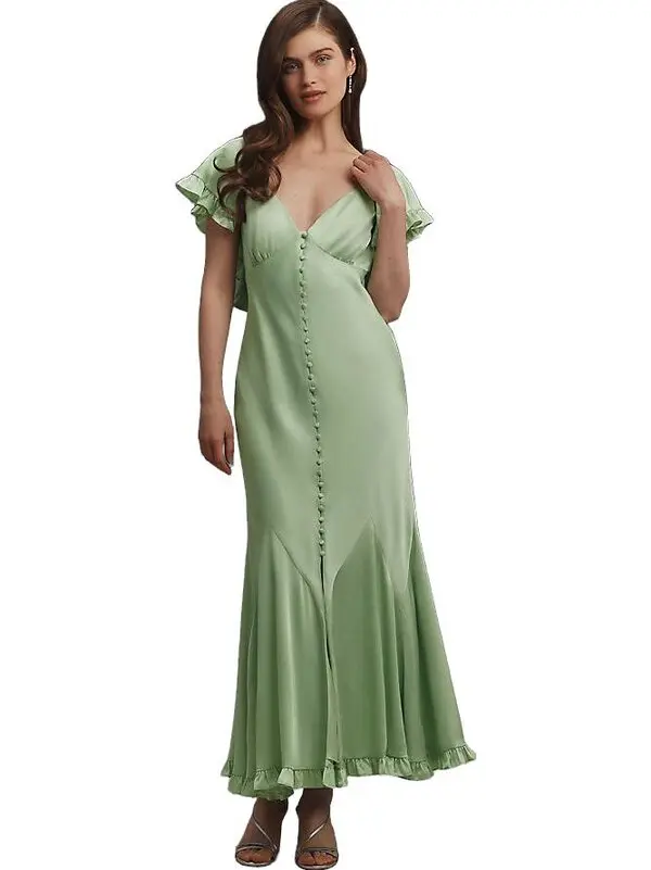 Bhldn Caped Satin Midi Dress - Light Green