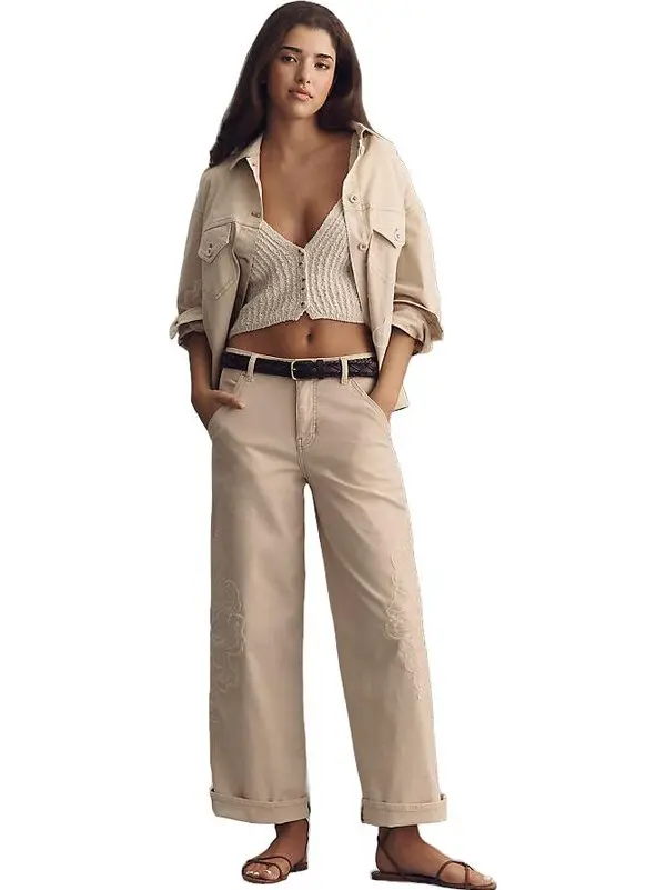 PILCRO Mason Novelty High-rise Wide-leg Pants - Ivory