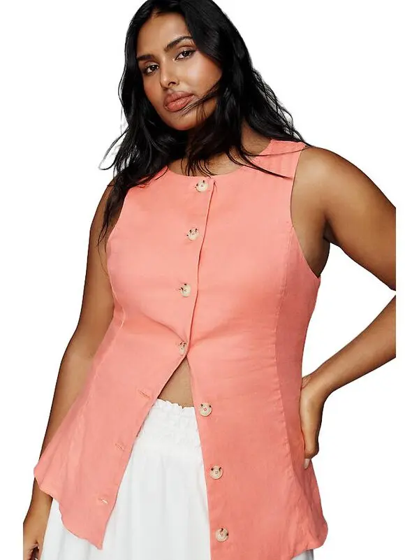 Maeve European Linen Stretch Vest Top - Porcelain Rose