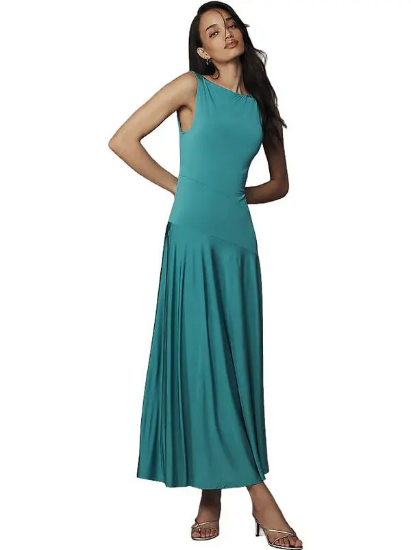 Anthropologie Sleeveless Boatneck Drop-waist Maxi Dress - Lake Blue