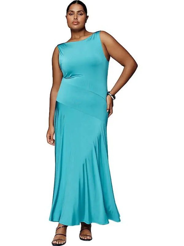 Anthropologie Sleeveless Boatneck Drop-waist Maxi Dress - Lake Blue