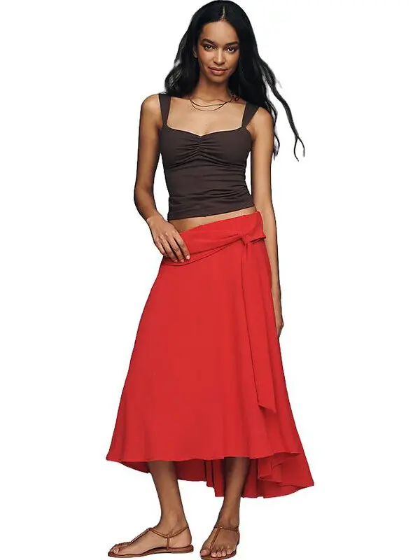 BISHOP + YOUNG Midi Skirt With Tie-waist Detail - Cherry Red
