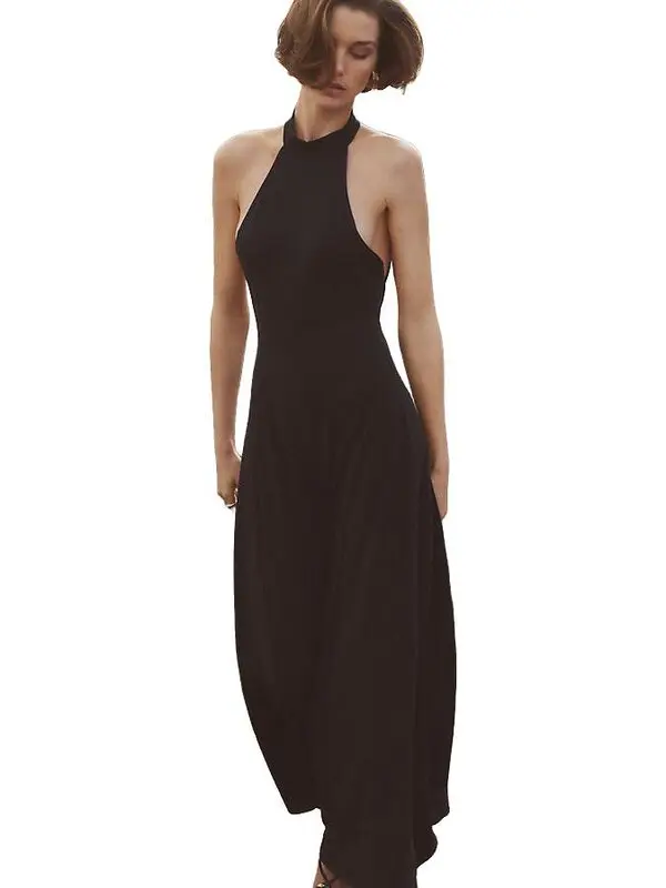 Anthropologie Halter Open-back A-line Maxi Dress - Black