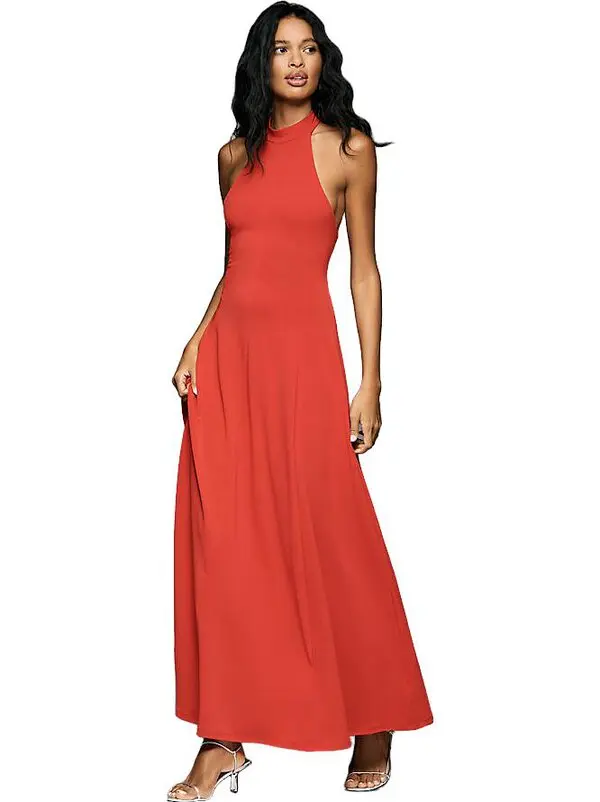 Anthropologie Halter Open-back A-line Maxi Dress - Haute Red