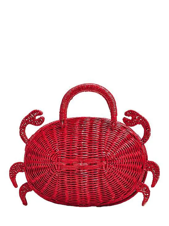 Poolside The July Crab Rattan Hand Bag - Tomato