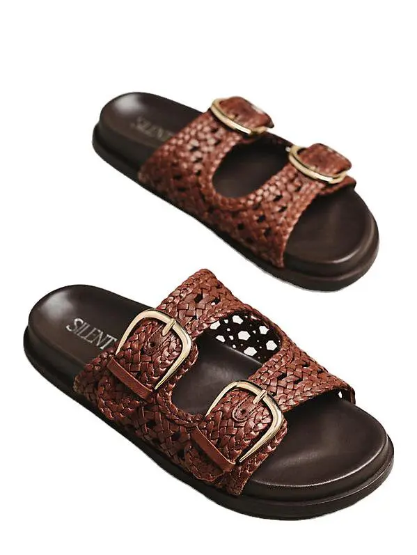 SILENT D Woven Buckle Slide Sandals - Brown