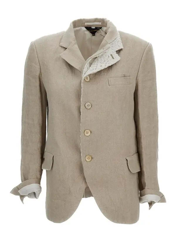 Comme Des Garçons Single-breasted Linen Blazer - Beige