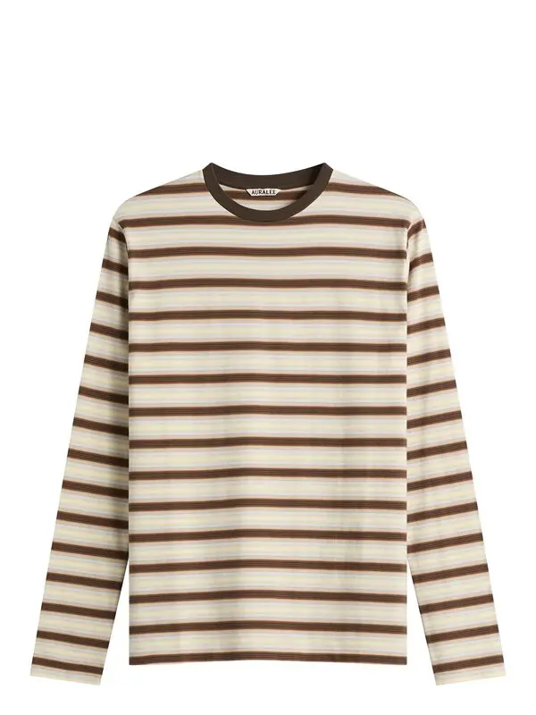 Auralee Gradient Stripe Long Sleeve T-shirt - Fade Brown Stripe