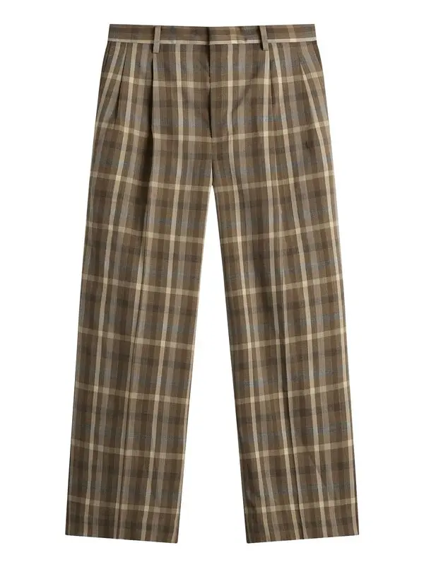 Auralee Wool Check Two-tuck Slacks - Top Brown Check