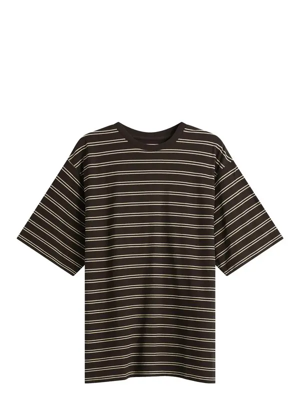 KAPTAIN SUNSHINE Stripe Jersey Short Sleeve T-shirt - Brown Wide Stripe