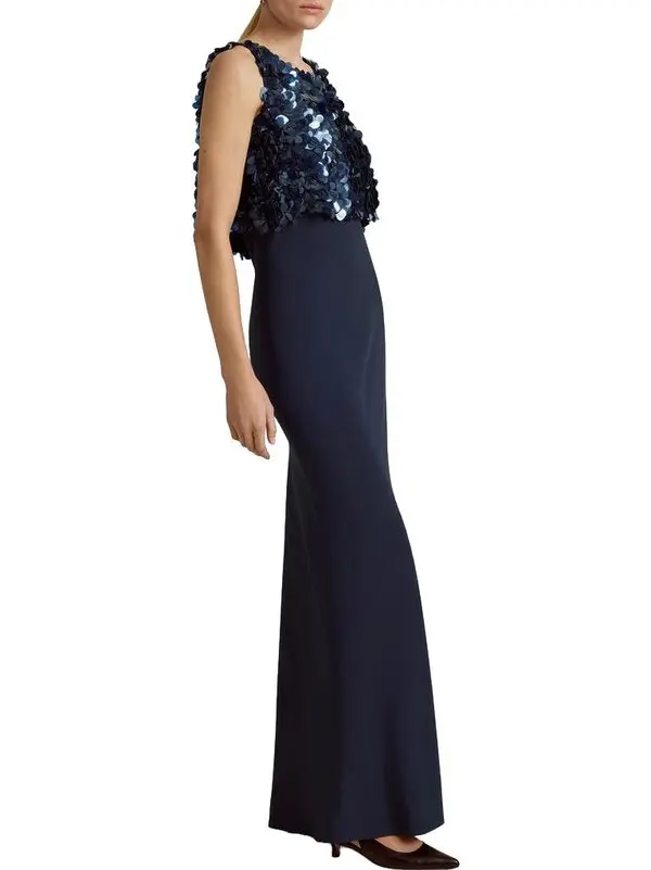 Marina Moscone Bias Dress With Paillette Bodice - Navy