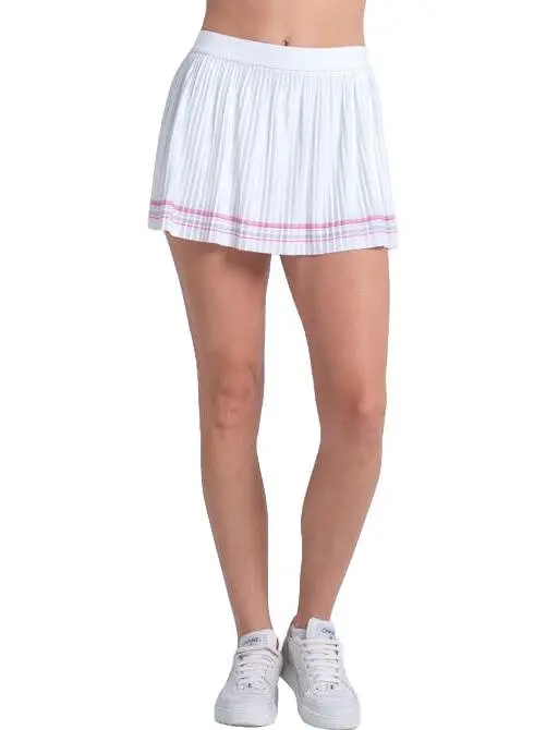 Lucky In Love Woven Strokes Pleated Skirt - White