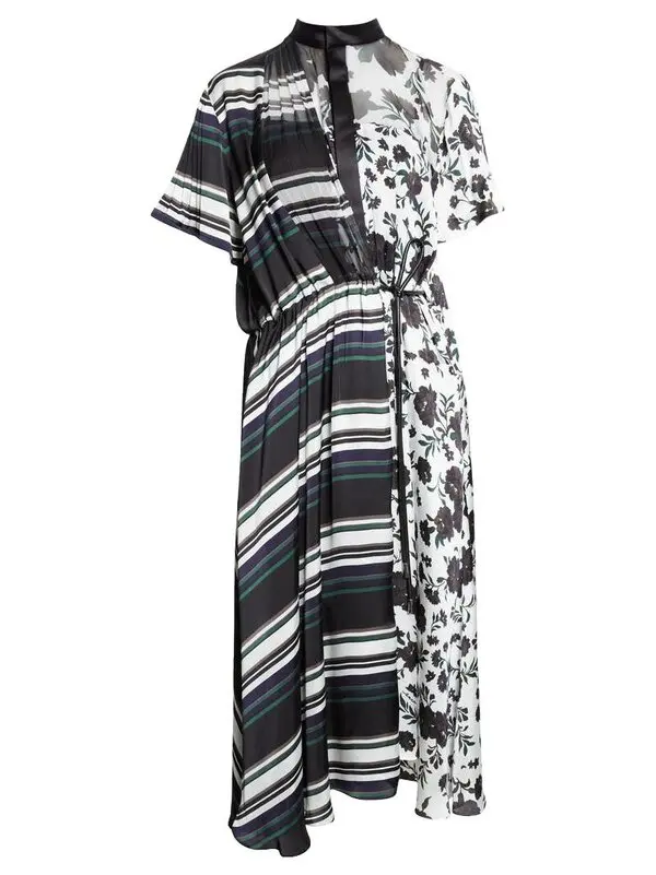 Sacai Pattern Mix Pleated Dress - White Multi