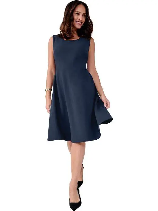JESSICA LONDON Bi-stretch Fit And Flare Dress - Navy